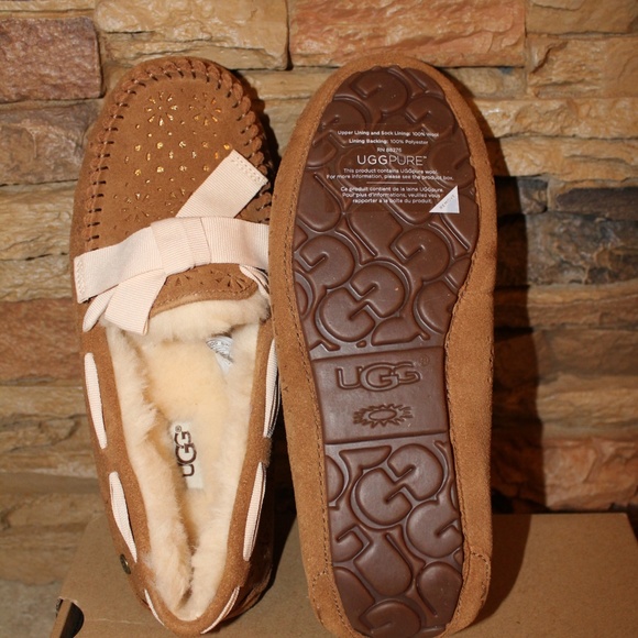 UGG | Shoes | Ugg Dakota Perf Bow Suede Slippers | Poshmark